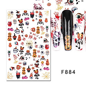 10 Sheets Halloween Nail Art Stickers Decals Self-Adhesive Pegatinas Uñas Cute Horror Scream Skull Darkness Red Harley Quinn Joker Nail Supplies Nail Art Design Decoration Accessories