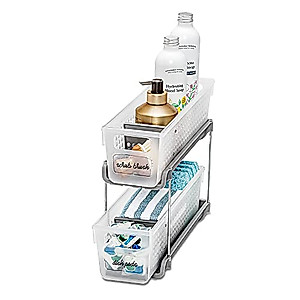 madesmart Premium Antimicrobial 2-Tier Mini Organizer Multi-Purpose Slide-Out Storage with Handles and Dividers for Home and Bath, Pack of 1, Frost