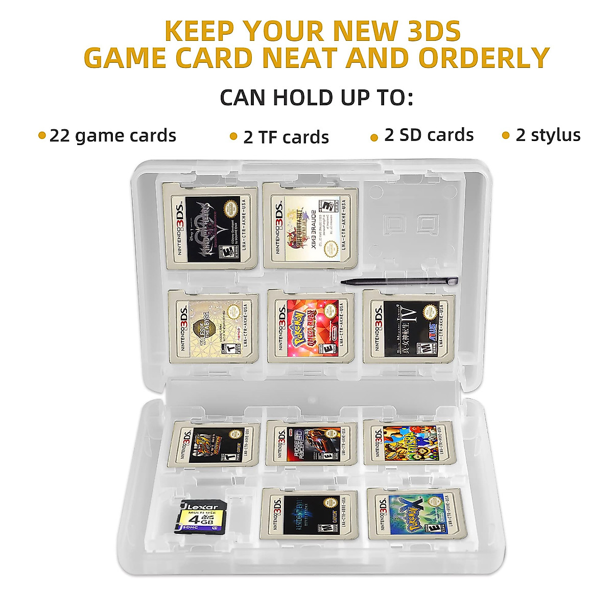 3DS Game Holder Card Case, 28-in-1 Game Holder Card Case Compatible with Nintendo NEW 3DS / NEW 3DS XL / 3DS / 3DS XL / DSi / DSi XL / DS / NEW 2DS /NEW 2DS XL / 2DS/ 2DS XL Catridge Storage Box (White)