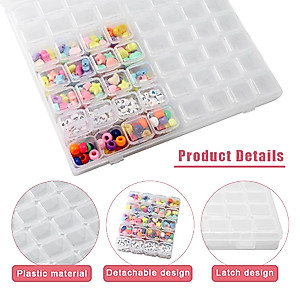 Serveyou 56 Grids Plastic Organizer Box with Dividers,Bead Organizer Box,8.35x6.89x1Inch Clear Portable with Label for Storage Beads, Crafts, Jewelry, Fishing Tackle