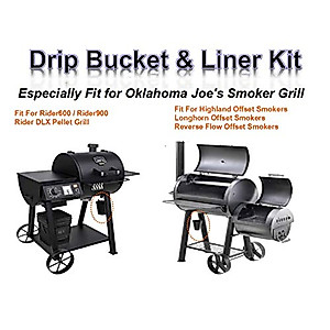 Big Part Black Grease Drip Bucket with12-Pack Disposable Foil Liner Kit Replacement Parts for Oklahoma Joe's, Also Fits Most Wood Pellet Grill & Offset Smokers, White-Black