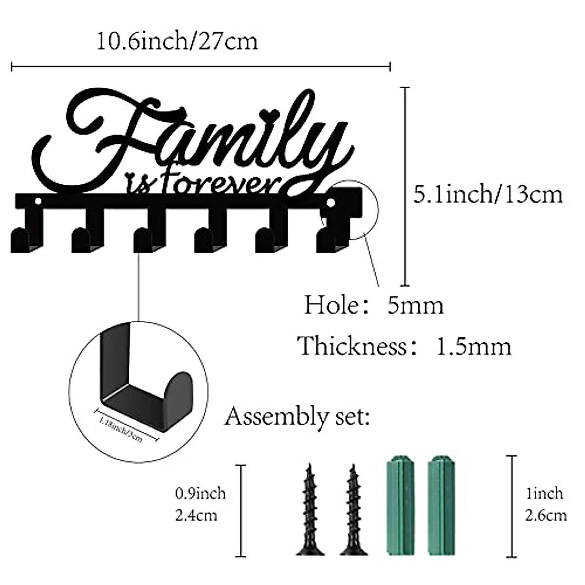 GORGECRAFT Key Holder Cast Iron Wall Hanger Coat Rack Wall Mounted Family Home Decorative with 6 Hooks for Jewelry Keys Hat Backpack Clothes Pet Leash Umbrella Organizer, Black