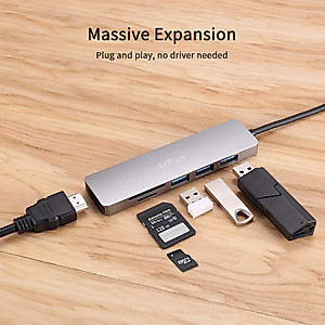USB C Hub,MFun 6 in 1 USB C to HDMI Adapter with USB 3.0 Port,SD/Micro SD Card Reader,4K HDMI Compatible for USB C Laptops and Other Type C Devices