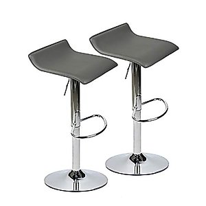 Set of 2 Barstool, Adjustable Swivel Bar Stools with PU Leather and Chrome Base, Gaslift Pub Counter Chairs, Grey