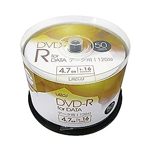 Lazos L-DD50P DVD-R, 4.7 GB for Data, Supports 1 to 16x Speed, Single Recording, White Wide Printing, 50 Sheets, Spindle Case Included