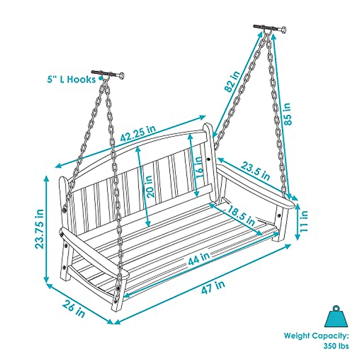 Sunnydaze 47-Inch 2-Person Meranti Wood Porch Swing with Hanging Chains
