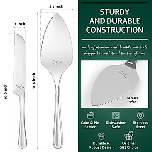 KUNDAGO Cake Cutting Set for Wedding - 2Pcs Cake Cutter and Cake Server Spatula - Food Grade Stainless Steel Cake Serving Set for Home, Wedding or Special Events - Wedding Cake Knife and Server Set