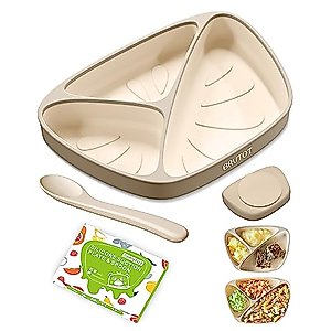 BRVTOT Newest Suction Plates for Baby & Toddler, 100% Food Grade Silicone Baby Plates with Spoon Set BPA Free, Feeding Divided Toddler Plate with Utensils for Led Weaning, Microwave & Dishwasher Safe