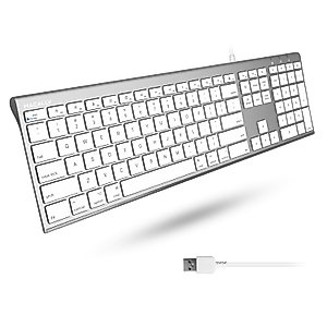 Macally Ultra Slim USB Wired Computer Keyboard - Compatible Apple Keyboard or Windows - Full Size Keyboard with 20 Mac Keyboard Keys - Low Profile Keyboard for iMac Desktop, Macbook Pro/Air