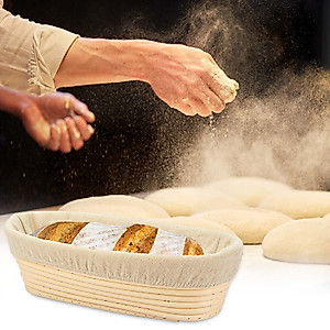 2 PCS 10 inch Oval Long Banneton Brotform Bread Dough Proofing Rising Rattan Basket & Liner for Professional & Home Bakers