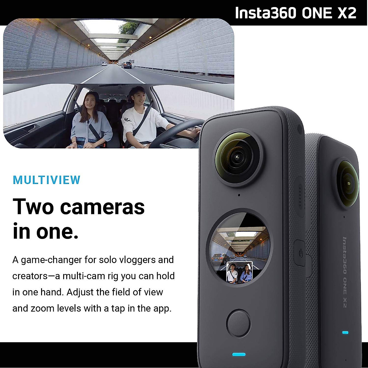Insta360 ONE X2 360 Camera with Touchscreen - 5.7K30 360 Video, Front Steady Cam Mode, 18MP 360 Photo + InstaPano | Bundle Includes 128GB Memory Card (2 Items)
