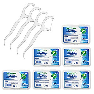 Dental Floss Picks High Toughness Professional Toothpicks Sticks 6-Pack(300pcs) with Portable Case and Dental Picks Perfect for Family,Hotel,Travel