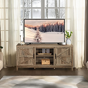Yaheetech TV Stand Entertainment Center for 55 65 Inch TV, Farmhouse Storage TV Console Cabinet with Barn Doors for Living Room, Rustic Oak