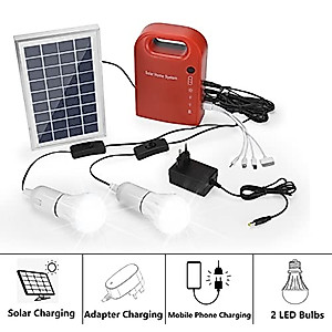 MeetUs Portable Home Outdoor Generation System Small DC Solar Panels Lighting Charging Generator Power System, 2 Pcs Lighting Bulb + 4 In 1 USB Charging Cable