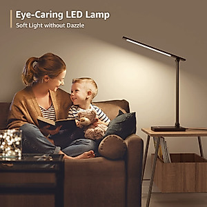 Lepro LED Desk Lamp with USB Charging Port Dimmable Home Office Touch Control Reading Table Lamp,3 Color Modes with 5 Brightness Level,College Dorm Room Essentials, Eye Caring, Sewing, Crafting, Black