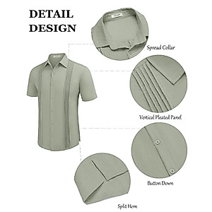 COOFANDY Cuba Shirt Linen Beach Shirts Mexican Wedding Dress Shirts Cabana Shirt Light Green