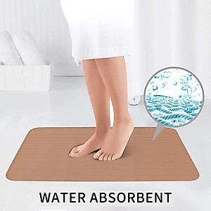 Modern Minimalist Brown Striped Bathroom Floor Mat, Premium Bathroom Decor, Bathroom Carpet Set 3 Piece U-Shaped Toilet Carpet with Toilet Lid