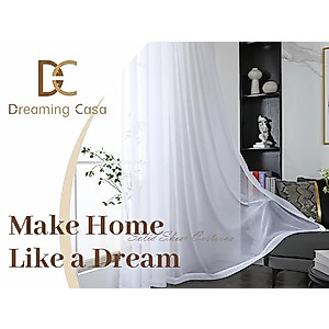 Dreaming Casa Solid White Sheer Curtains for Bedroom Rod Pocket Curtains, 4 Panels 52" W x 96" L