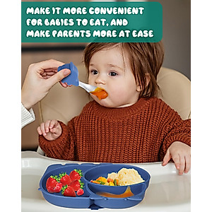 Maxdot 9 Pcs Baby Silicone Plates with Suction Divided Placemat Dish with Spoon Fork Set Toddler Plates Baby Plates and Utensils Set Kids Self Feeding Training Supplies, Dinosaurs, Crab, Hippo