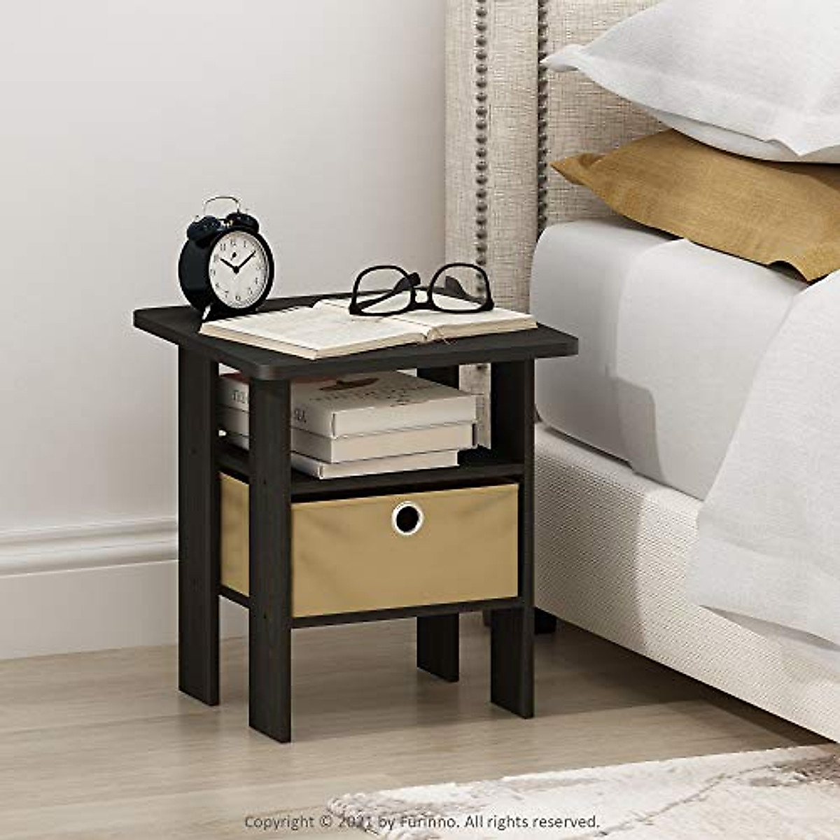 Furinno Andrey End Side Night Stand/Bedside Table with Bin Drawer, 1-Pack, Dark Espresso/Brown