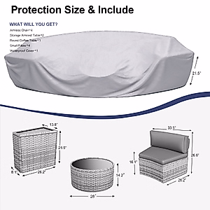 VONZOY Patio Sectional Furniture Outdoor 7-Piece Grey Rattan Curved Sofa Set with Storage Table,Pillows,Fit for Pool Backyard Balcony Porch Lawn(Navy)