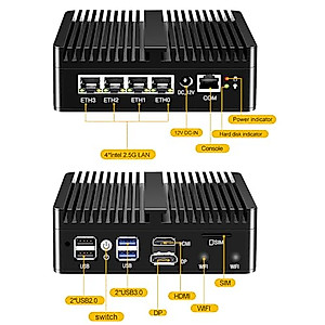 KingnovyPC Firewall Micro Appliance, 4 Port i226 2.5GbE LAN Fanless Mini PC N5105, 2* DDR4, HDMI, DP, RJ45 COM, 4*USB Gigabit Ethernet AES-NI VPN Router Openwrt Barebone