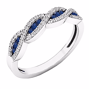 Dazzlingrock Collection Round Blue Sapphire & White Diamond Crisscross Stackable Wedding Band for Women in 925 Sterling Silver Size 6