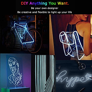 JIGUOOR EL Wire Battery Pack 9.8ft / 3m Bright Neon Light Strip 360° Illumination Neon Tube Rope Lights for DIY, Festival, Party Decoration, Pub, Halloween, Chrismas (9.8ft / 3m, White)