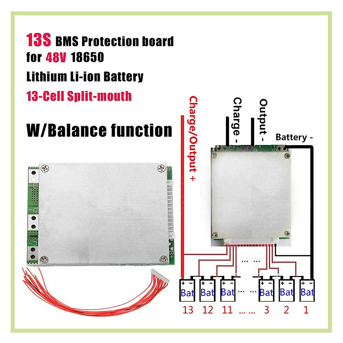 Acxico 1Pcs 48V 35A 13S BMS PCB Board Li-ion 18650 Battery Protection Board with Balance Integrated Circuits Board for e-bikeBattery