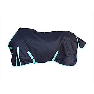 Tech Equestrian 1200 Denier Horse RAIN Sheet (Waterproof/Breathable & Wind Proof Turnout Sheet) Horse Breathable RAINSHEET (Black-Turquoise, 78)