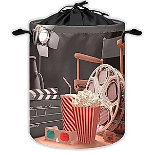 KURISOE Movie Theater Laundry Hamper Cinema Retro Movie Festival Poster Laundry Hamper movie theater tickets Organizer Basket for Girl Bedroom, Bathroom, Dorm