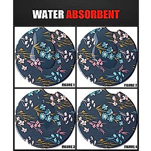 Yeeper 2.56" Ceramic Car Coasters for Cup Holder - Set of 2 Pack, Ceramic Stone Easy Removal of Auto Cup Holder Coaster for Women, Blue Flower Floral Car Decor Accessories