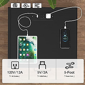 TOLEAD Nightstand with Charging Station and LED Lights, Modern End Side Table Bedside Table with 2 Drawers, Nightstand Storage Cabinet for Bedroom, Black