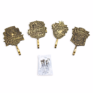 Harry Potter Gold Hogwarts Houses Wall Hooks Storage Rack Organizer, Set of 4 | Freestanding Hat And Coat Rack Wall Mount, Home Decor Room Essentials | Official Wizarding World Gifts And Collectibles