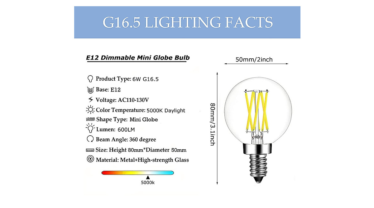 Dimmable E12 LED Edison Bulb - 6W Daylight Pack of 5