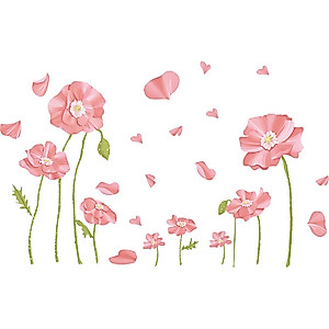 Pinenjoy Pink Flower Wall Decals Fresh Garden Floral Wall Sticker 47x29inch Removable Self-Adhesive Vinyl Wall Murals for Girls Bedroom Living Room TV Background Nursery Wall Art Decors