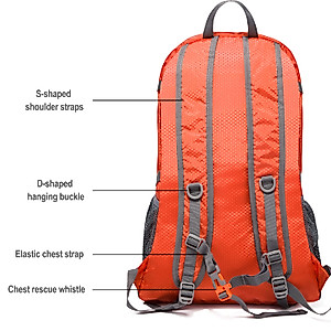 vimapo Lightweight Foldable Hiking Backpack 40L, Ripstop Nylon Packable Travel Daypack, Collapsible Backpack For Traveling Hiking Camping Touring(Orange)
