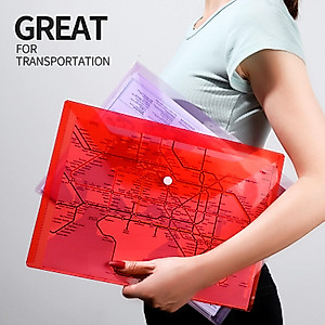 12 Pack Plastic Envelopes Poly Envelopes, LEOBRO A4 Clear File Bags Document Folders Document Organizers with Snap Button for Document Stationery Tools Organization, in 6 Assorted Colors