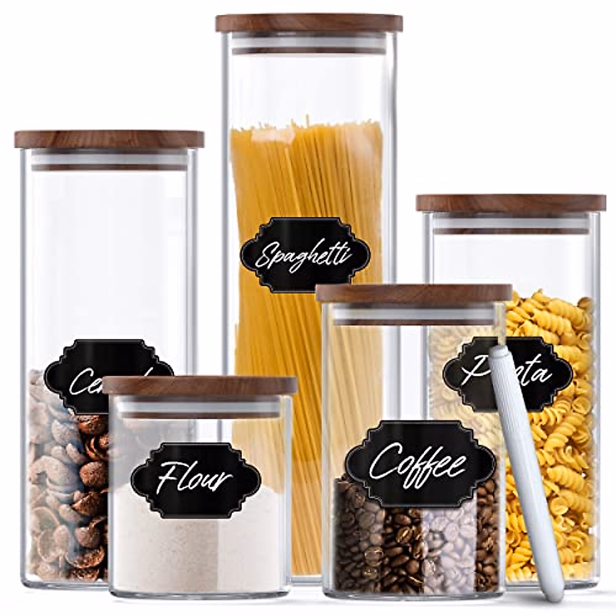 Essos Glass Jars with Wood Lid 1 Gallon Acacia Scoop Airtight Storage Container Jar Kitchen Canister for Food Flour Sugar