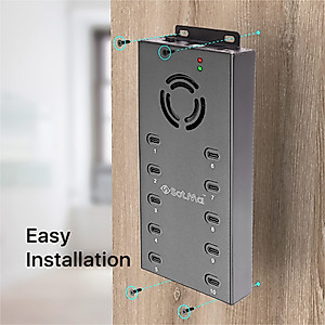 SotMa 10 Port USB C 2.0 Hub - USB Type C Hub - Multi-Port USB-C Hub - Powered USB C Expander for Mining - USB C Big Power Splitter with 12V 10A Power Adapter, LEDs, Mounting Bracket - Black