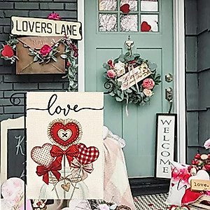 AVOIN colorlife Valentine's Day Love Garden Flag 12x18 Inch Double Sided Outside, Love Heart Bow Anniversary Yard Outdoor Flag