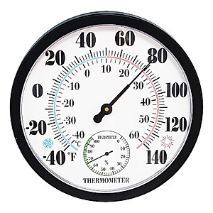 Indoor Outdoor Thermometer Hygrometer Large Wall Decor, 10 Inch Outdoor Thermometers for Patio Garden, Waterproof No Battery Needed Wall-Mounted Thermometers-White