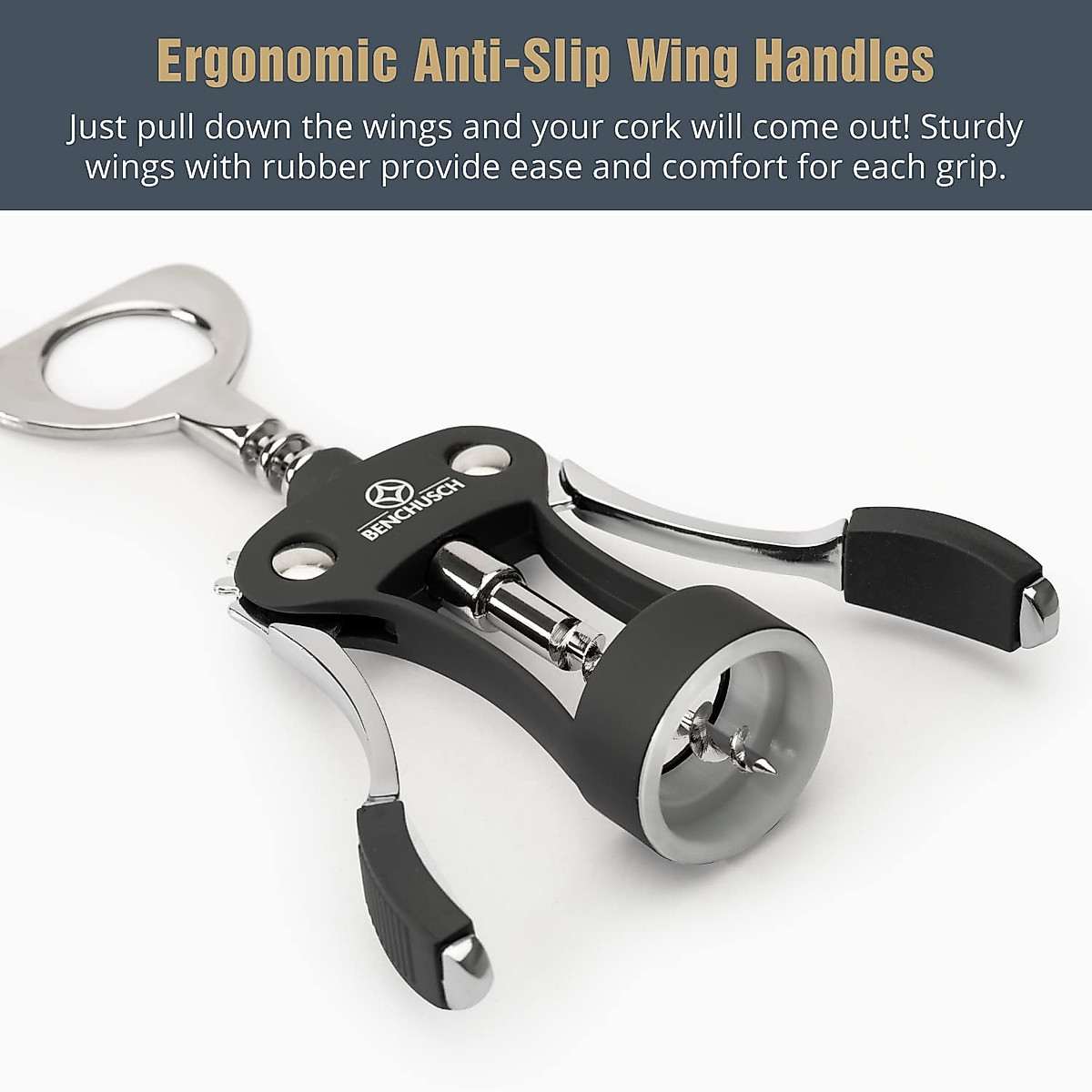 Manual Wine Opener - Multifunctional Zinc Alloy Premium Wing Corkscrew Wine Bottle Opener - Built-In Beer Cap Openers Accessories - Used In Kitchen, Restaurant & Bar (Black)