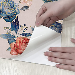 Self Adhesive Blue Floral Drawer Liner Contact Paper Peel and Stick Rose Floral Wallpaper for Girls Shelves Cabinets Dresser Table Furniture Walls Decal 17.7X117 Inches