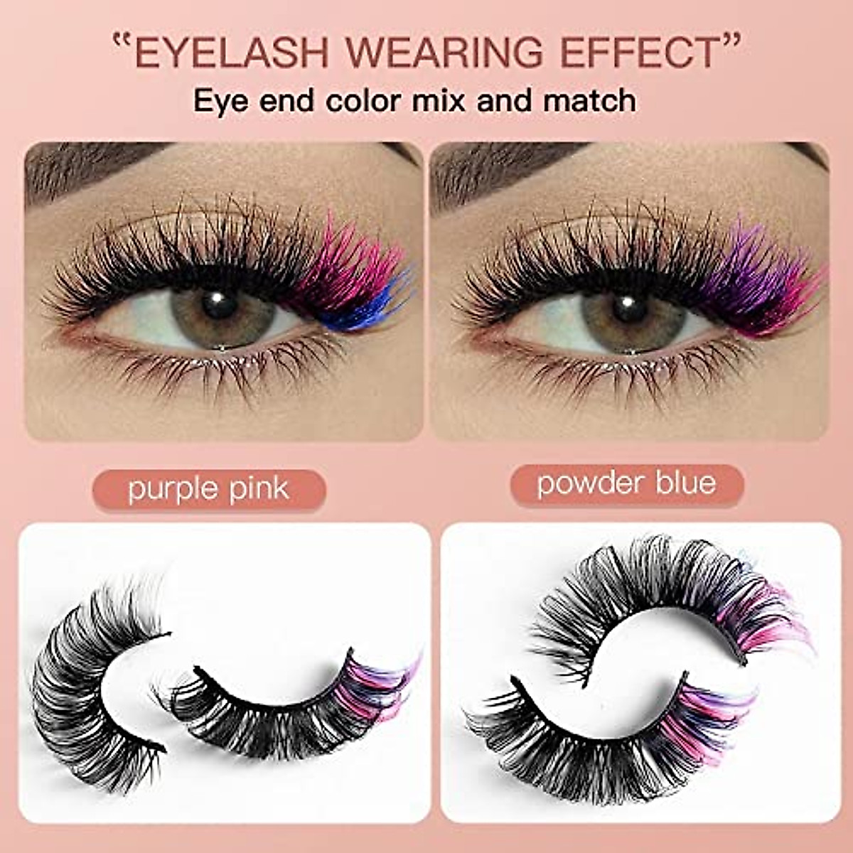 VNIHTT Colored Eyelashes Fluffy Eye Lashes with Color, Colorful Russian Strip Lashes D Curl Lash Strips Look Like Colored Lash Extensions 5D Reusable Faux Mink eyelashes False Lashes Pack 7 Pairs
