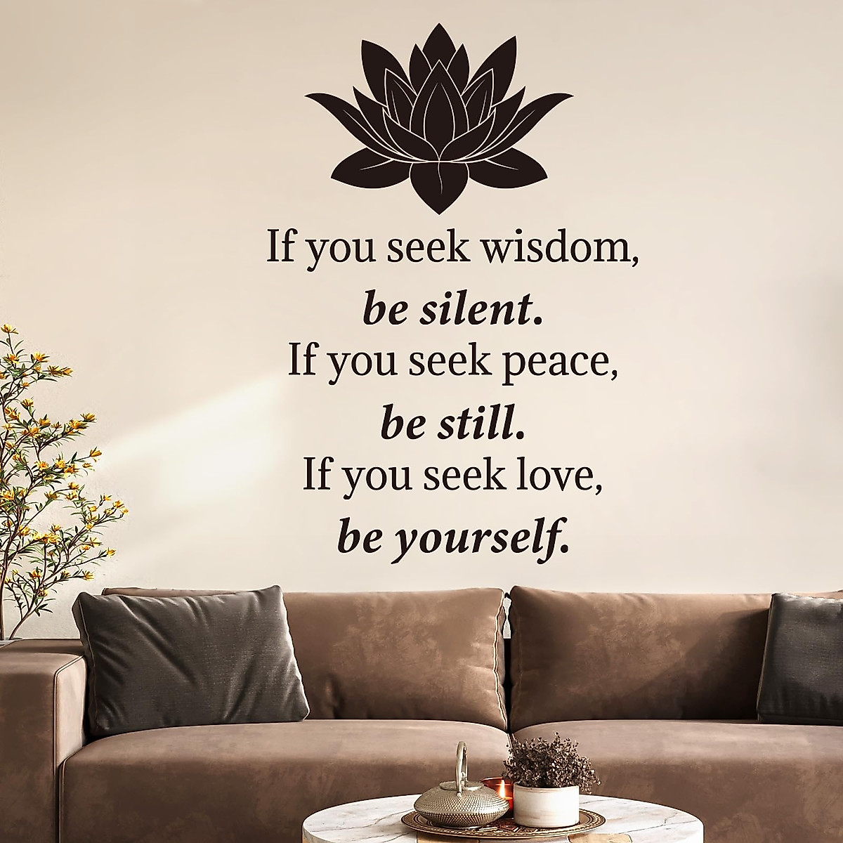 decalmile Lotus Buddha Wall Decal Quotes Be Yourself Inspirational Positive Black Wall Letter Stickers Living Room Gym Bedroom Wall Decor