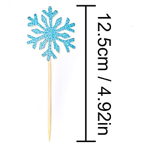 PartyWoo Frozen Cake Toppers, 20 pcs Snowflakes Cupcake Topper, Happy Birthday Cake Topper Set, Silver and Blue Birthday Cake Topper for Frozen Birthday Decorations, Glitter Cake Decorations