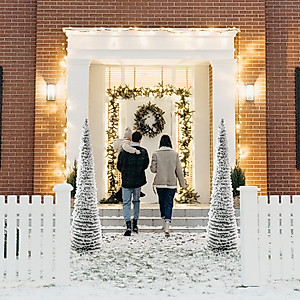 DOYOLLA Snow Flocked Christmas Tree 5ft, Artificial Small Pop up Collapsible Snow White Flocked Pencil Pine Tree for Holiday Christmas Decorations Indoor Outdoor