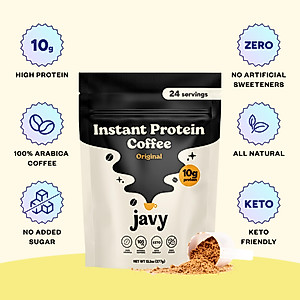 Javy Instant Coffee Protein Coffee - Premium Whey Protein & Instant Coffee - 100% Arabica Coffee - Zero Artificial Flavors & Sweeteners, 24 Servings