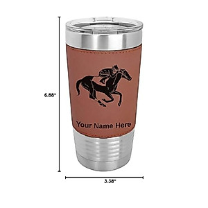 LaserGram 20oz Vacuum Insulated Tumbler Mug, Horse Racing, Personalized Engraving Included (Faux Leather, Dark Brown)